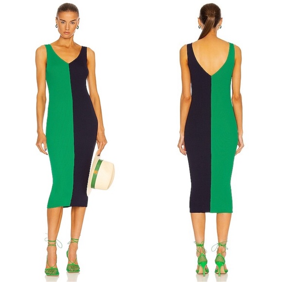 STAUD | Dresses | Staud Dana Ribbed Knit Two Tone Colorblock Midi Dress ...
